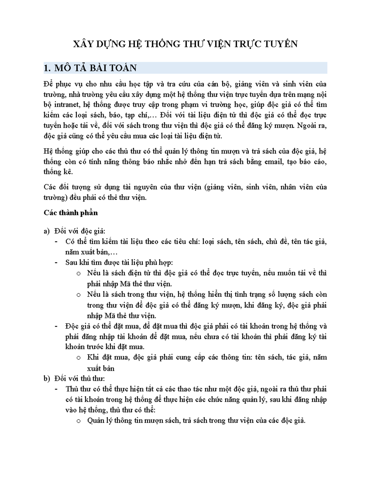 Mau dac ta Use Case - Hệ Thống Thư Viện Trực Tuyến Quản Trị Học - Studocu