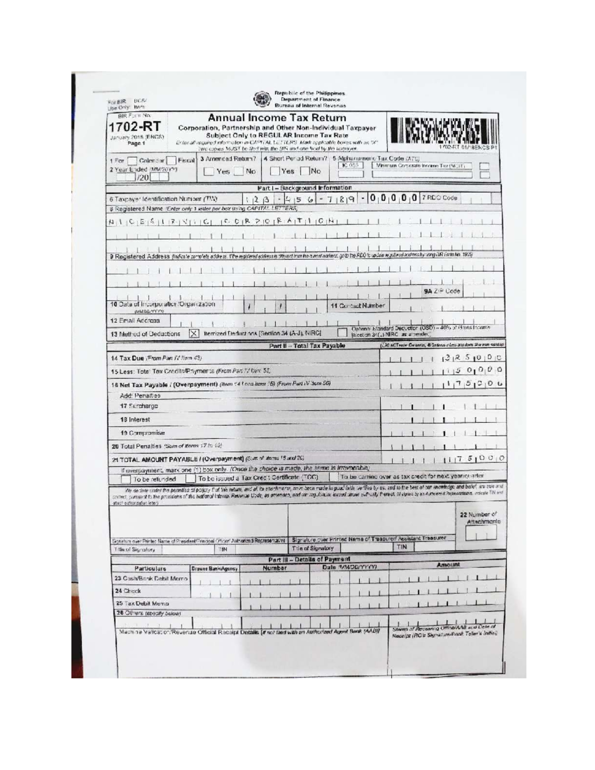 BIR Form 1702-RT Assignment 5: Annual Income Tax Return Guide - Studocu