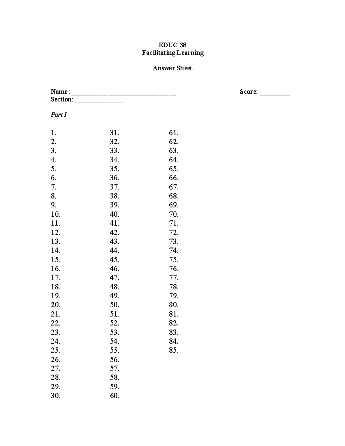 Educ-38-Answer-Sheet- (1) (1) - EDUC 38 Facilitating Learning Answer ...