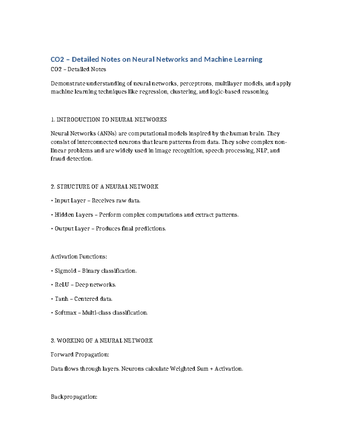 CO2 Detailed Notes on Neural Networks & Machine Learning Techniques ...
