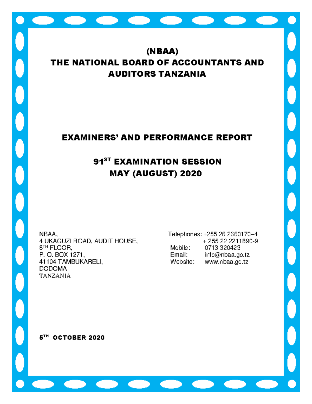 NBAA 91st Exam Session Performance Report - May (August) 2020 - Studocu
