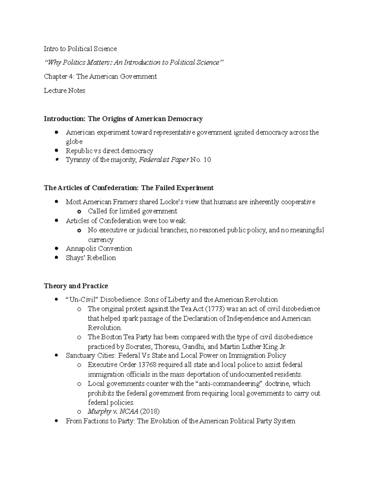 Intro to Political Science CH 4: Lecture Notes on American Government ...