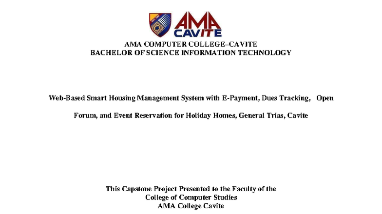 Smart Housing Management System (BSIT) Capstone Project Overview - Studocu