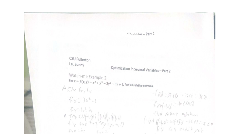 CSU Fullerton 11 - Optimization in Several Variables Notes - Studocu