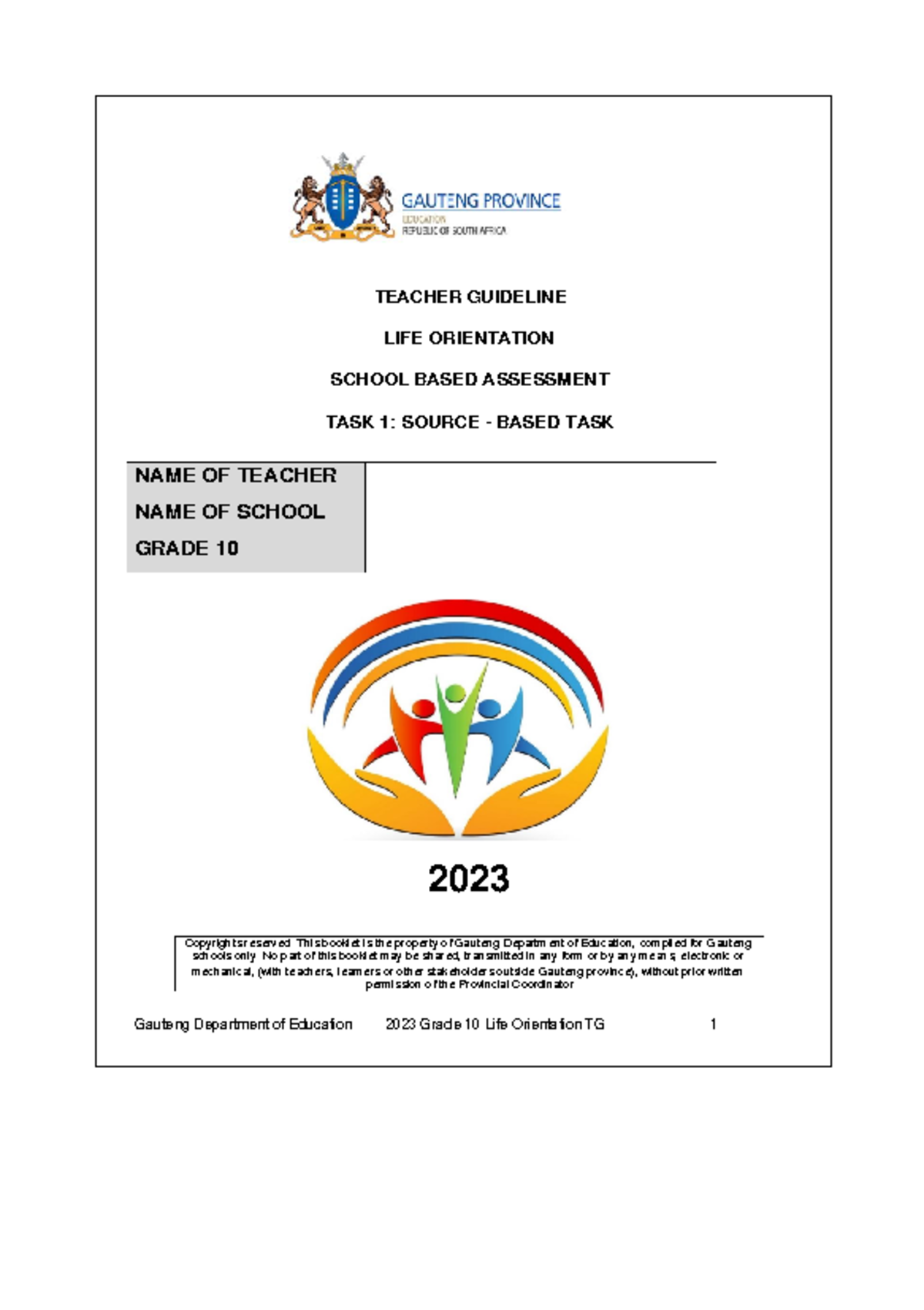 Final Grade 10 Life Orientation Source-Based Task Guidelines 2023 - Studocu