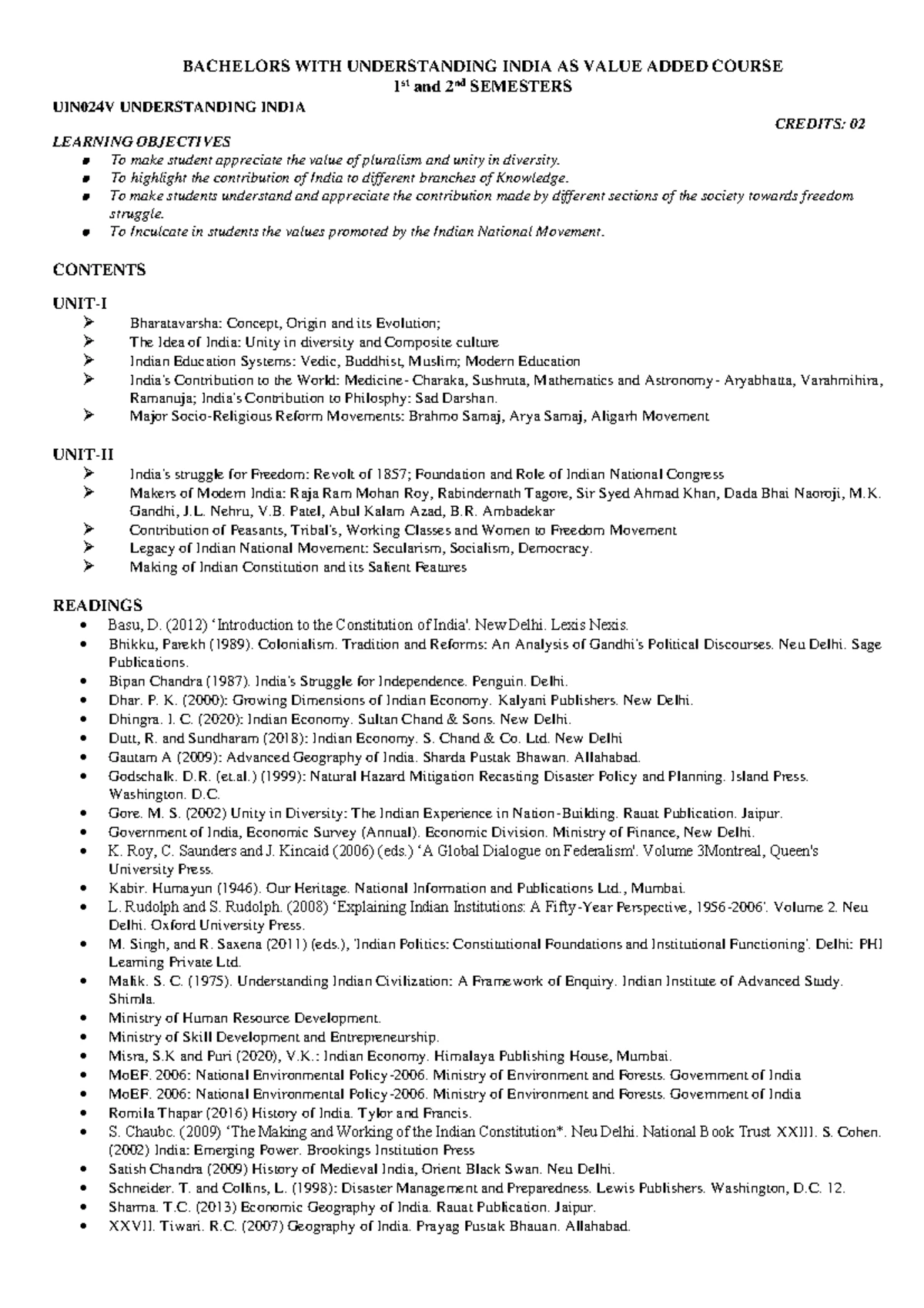 Understanding India Notes (1st to 3rd Sem) - Understanding india BG ist ...