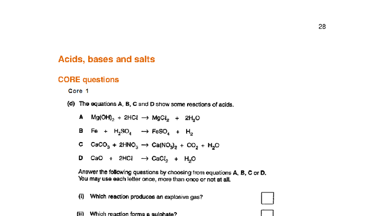 Acids, Bases, and Salts: CIE IGCSE 0620 Past Paper Questions - Studocu
