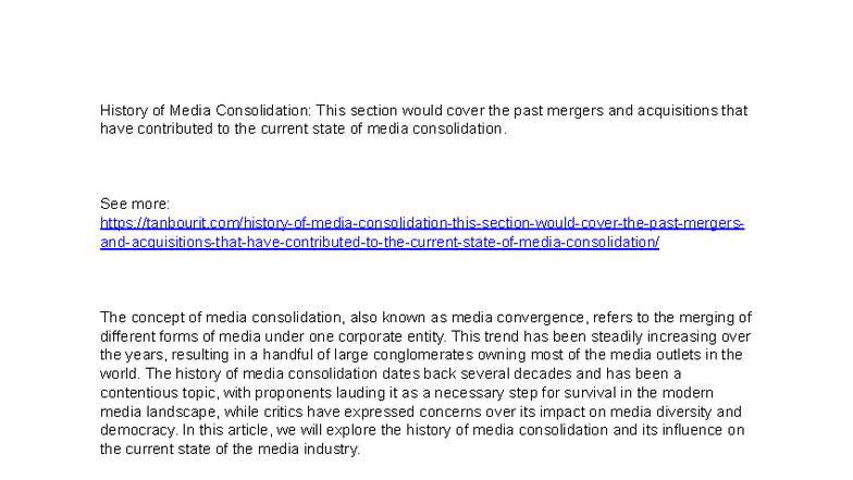HIST 301: Evolution of Media Consolidation and Its Impact - Studocu