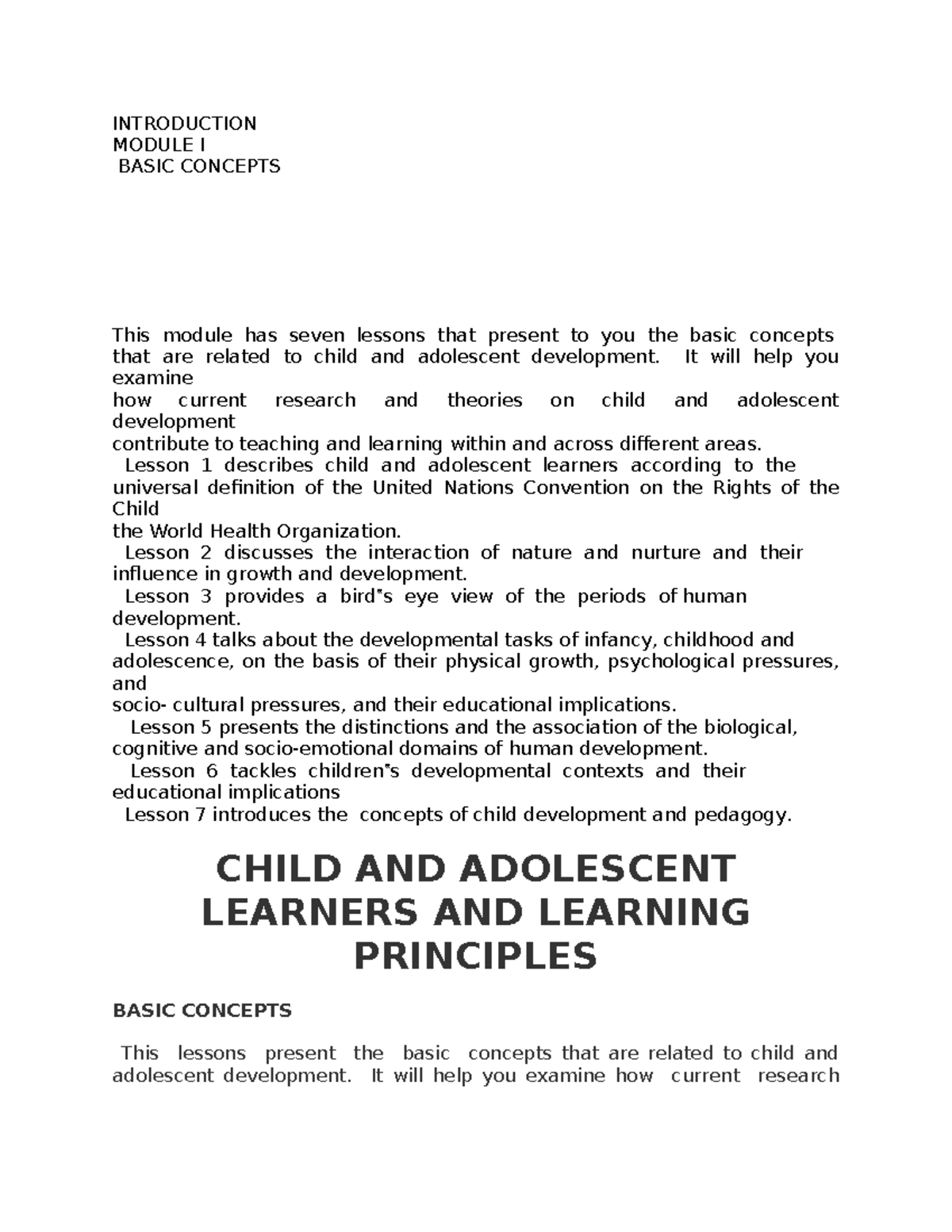 New-PED-1: Basic Concepts in Child and Adolescent Development Lessons ...