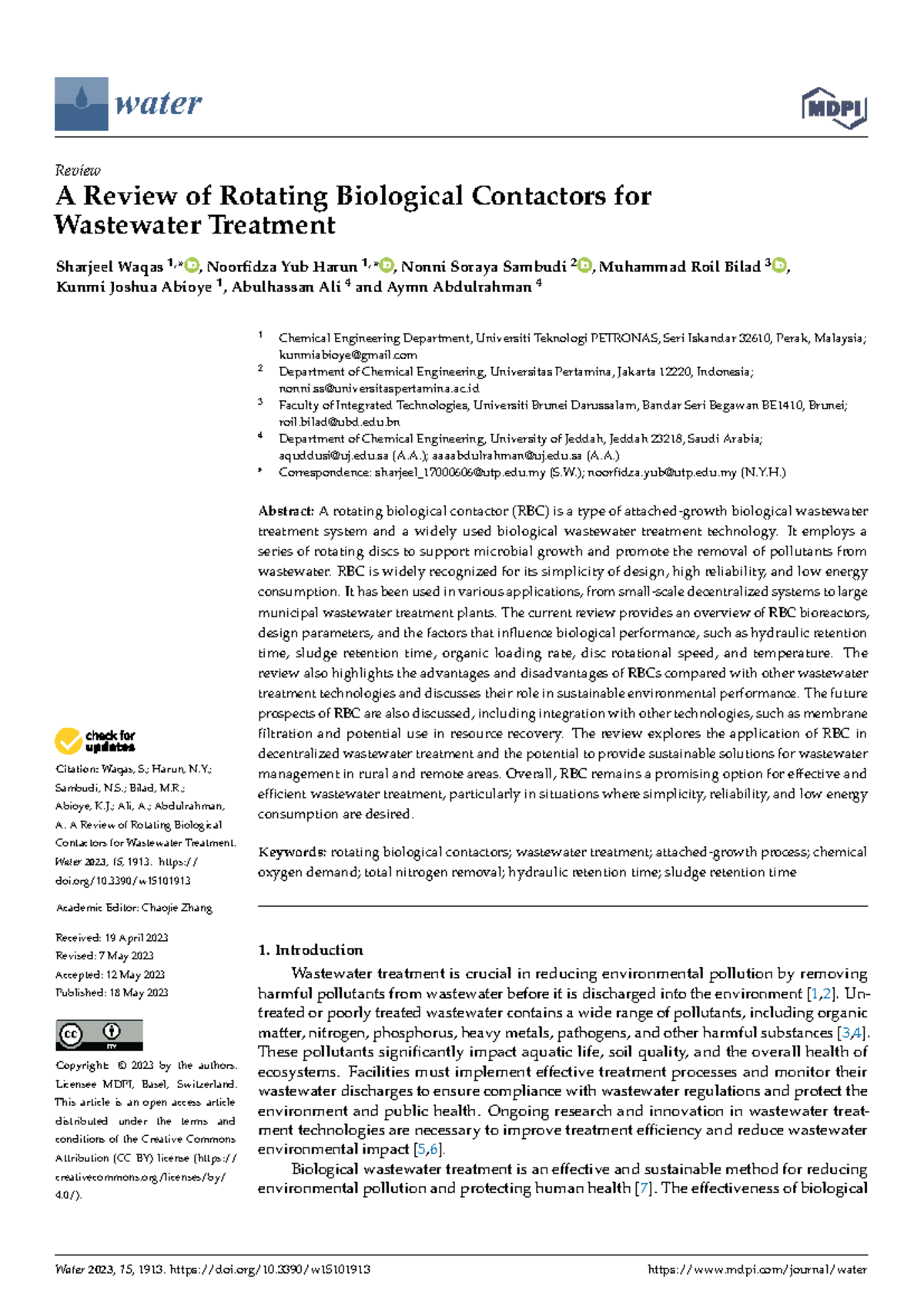 RBC 2023: Review of Rotating Biological Contactors for Wastewater ...