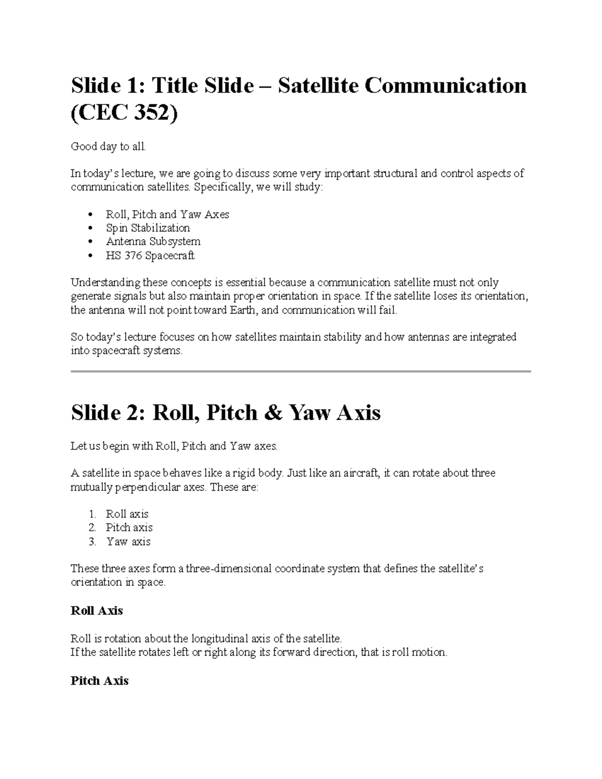 Satellite Communication Notes (CEC 352) - Key Concepts & Systems - Studocu