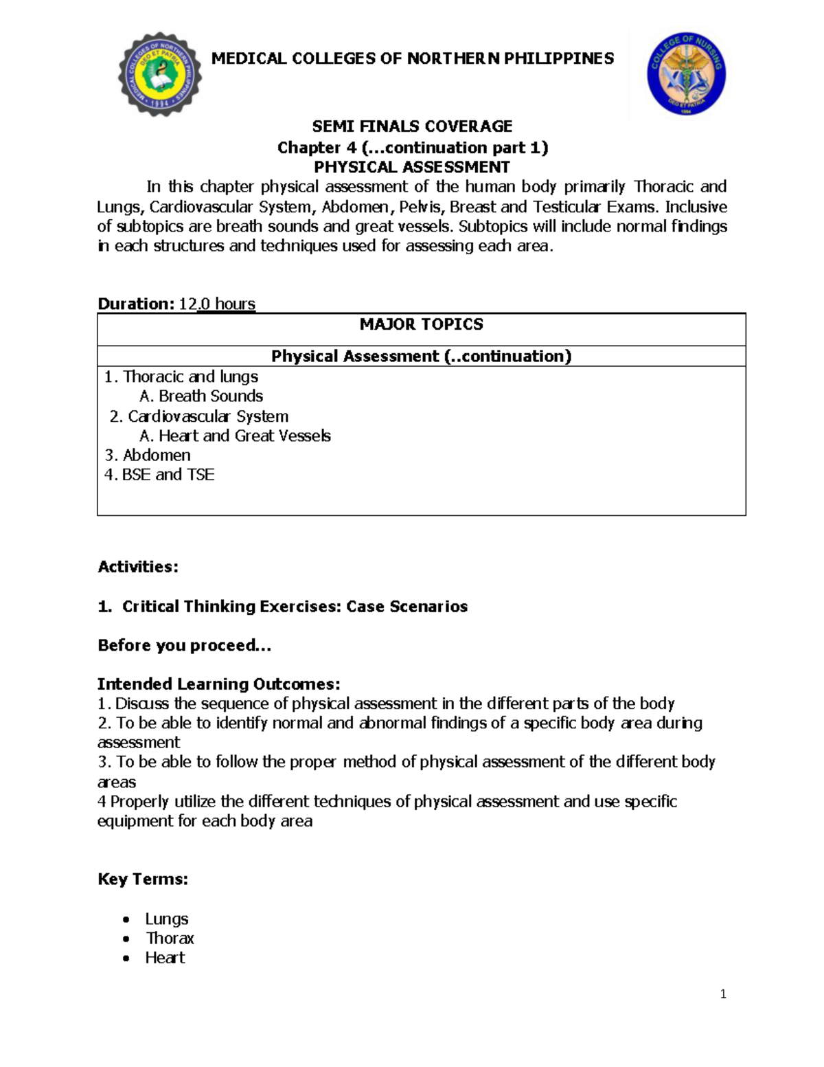 MEDICAL COLLEGES OF NORTHERN PHILIPPINES SEMI FINALS PHYSICAL ...