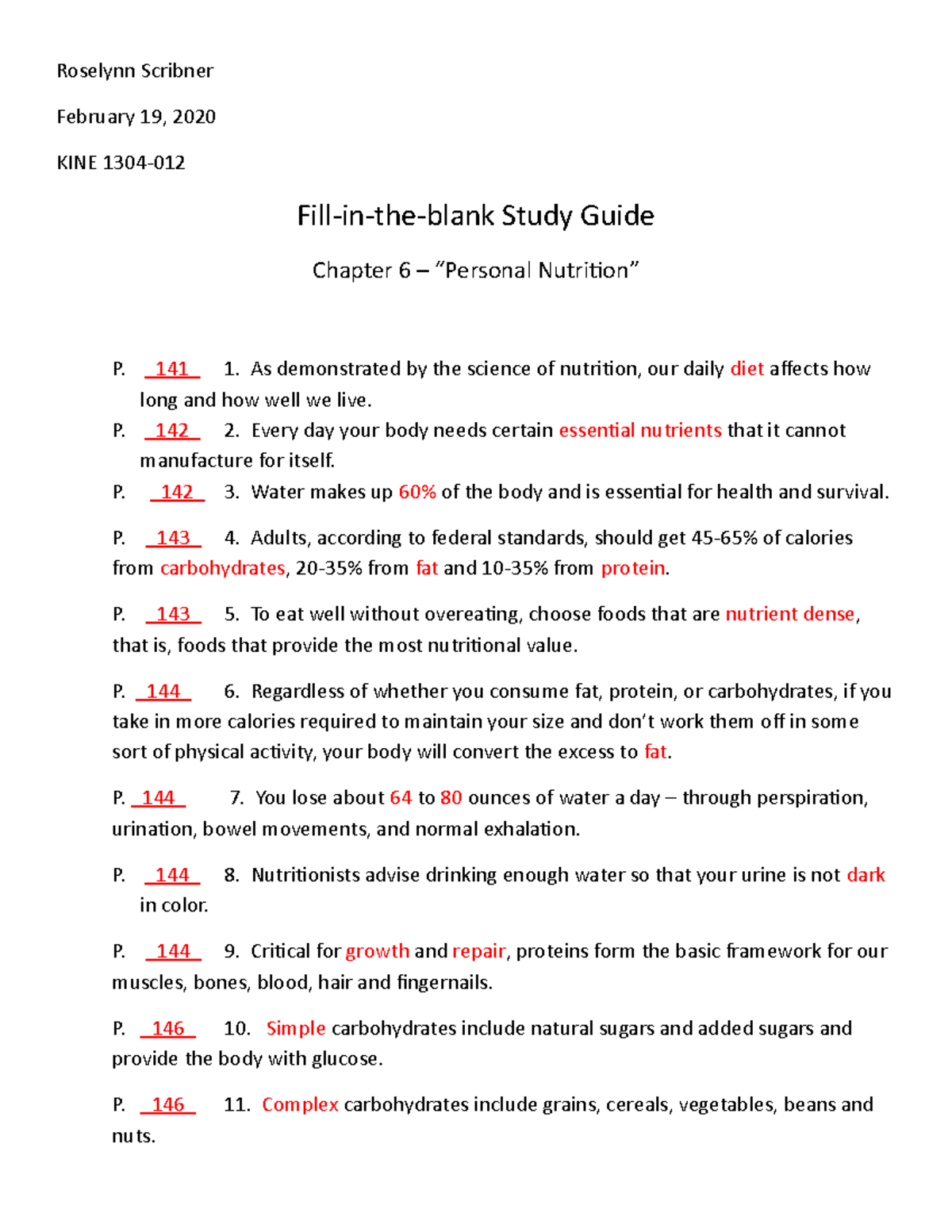 P&C Health - Chapter 6 Study Guide - Roselynn Scribner February 19 ...