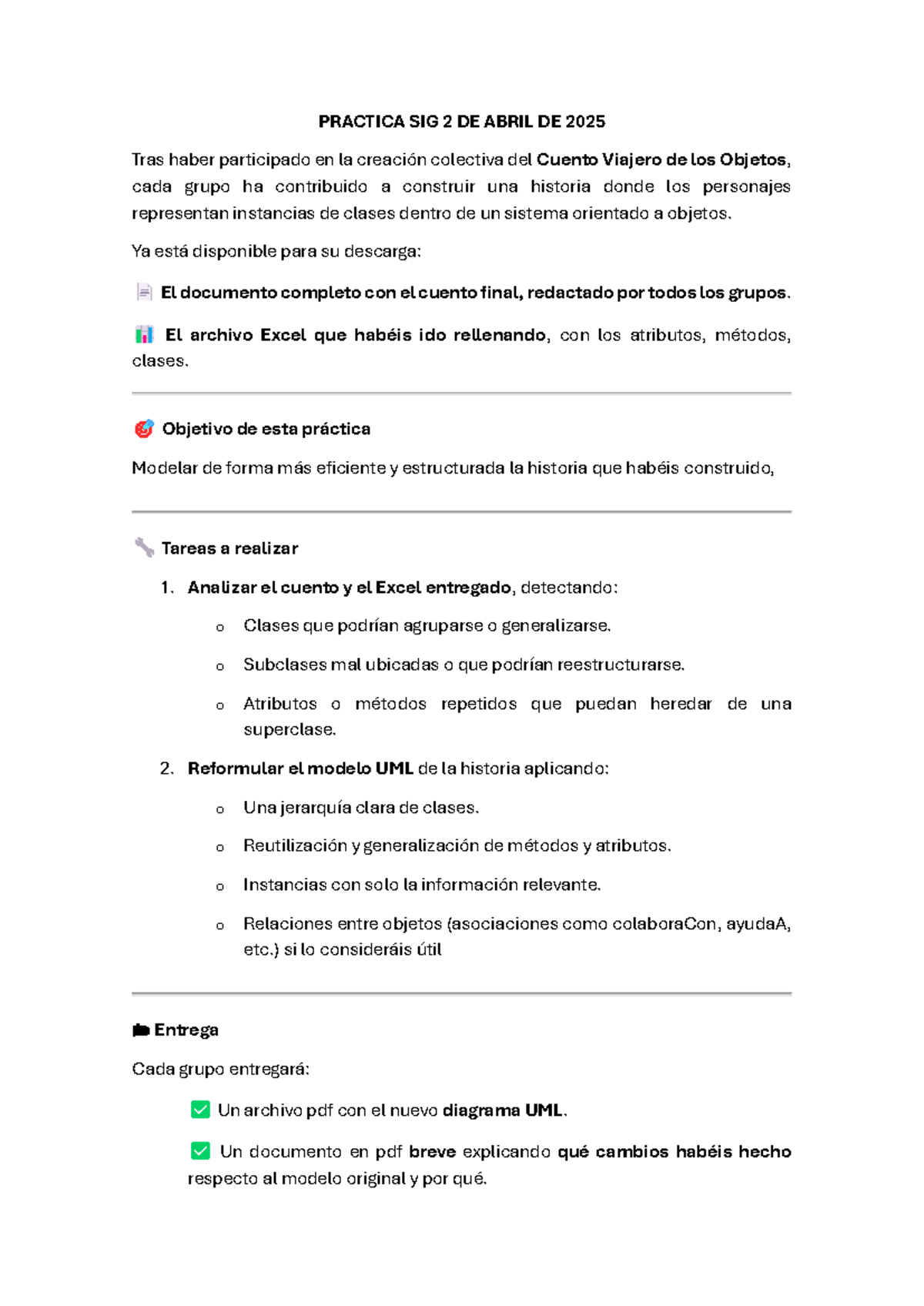 Práctica SIG 2: Modelado UML del Cuento Viajero de Objetos - Studocu