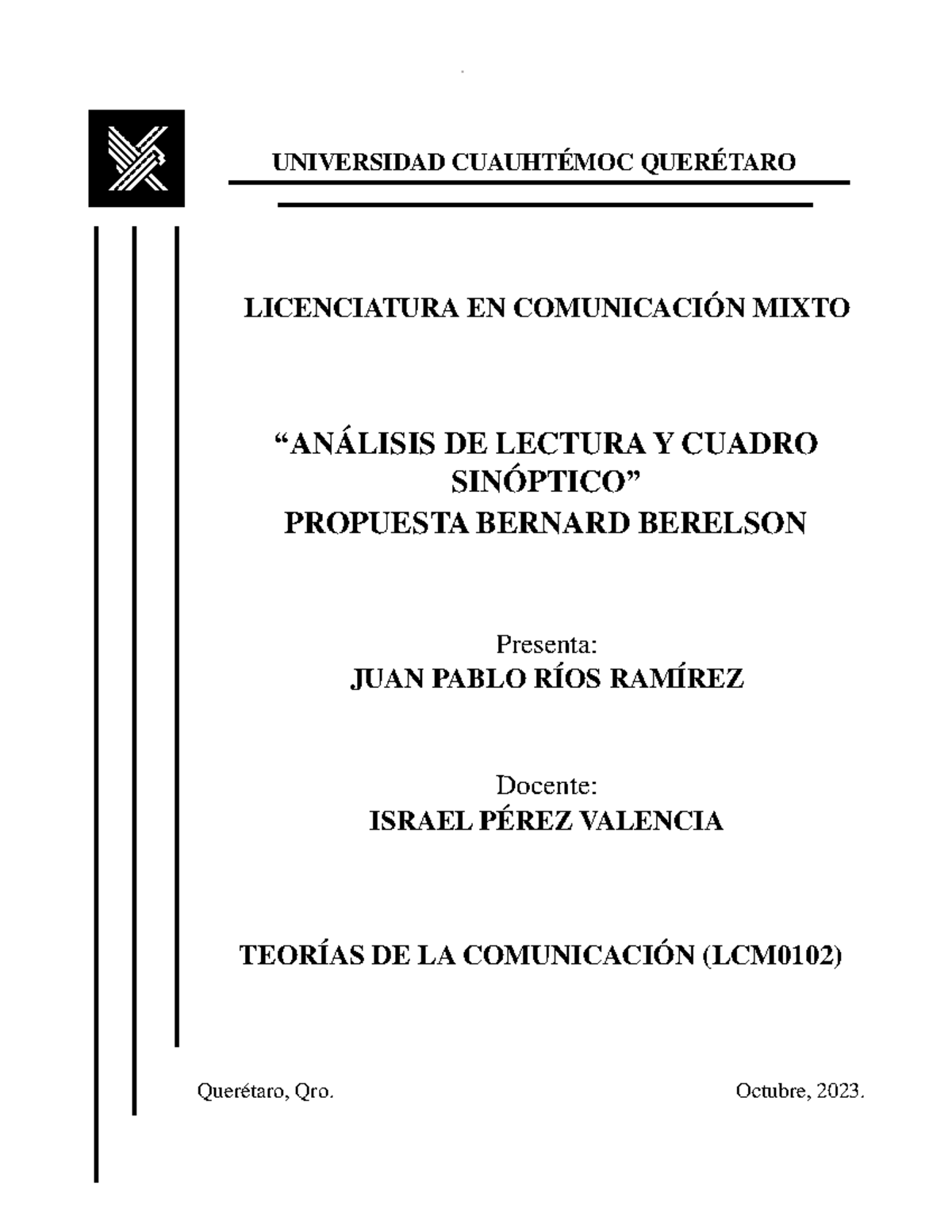 Propuesta de Análisis de Comunicación según Bernard Berelson (LCM01 02 ...