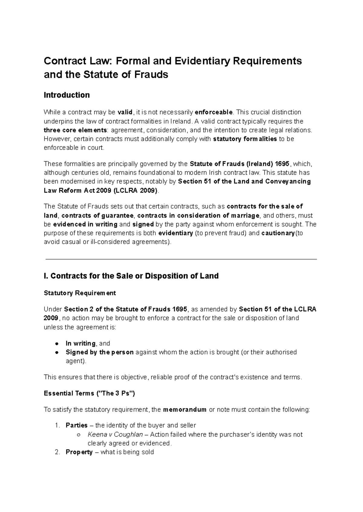 Contract Law (CL101): Formalities & Statute of Frauds Explained - Studocu