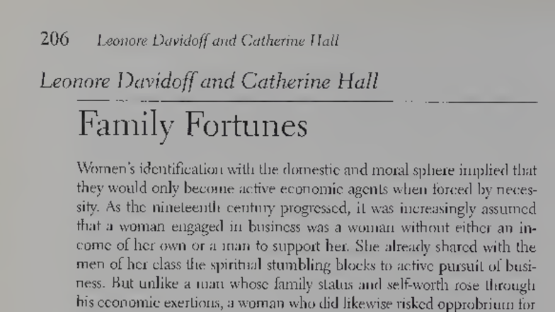 Family Fortunes: Gender Roles in the 19th Century Economy (206) - Studocu