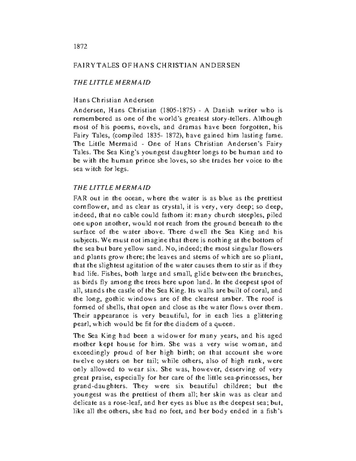 Fairy Tale Analysis: The Little Mermaid by Hans Christian Andersen ...