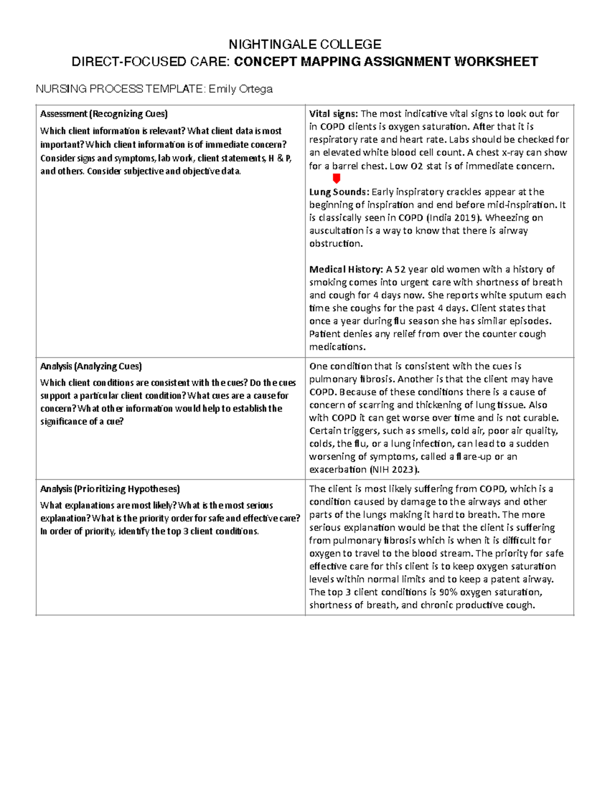 NIGHTINGALE COLLEGE CARE: NURSING PROCESS CONCEPT MAP ASSIGNMENT - Studocu