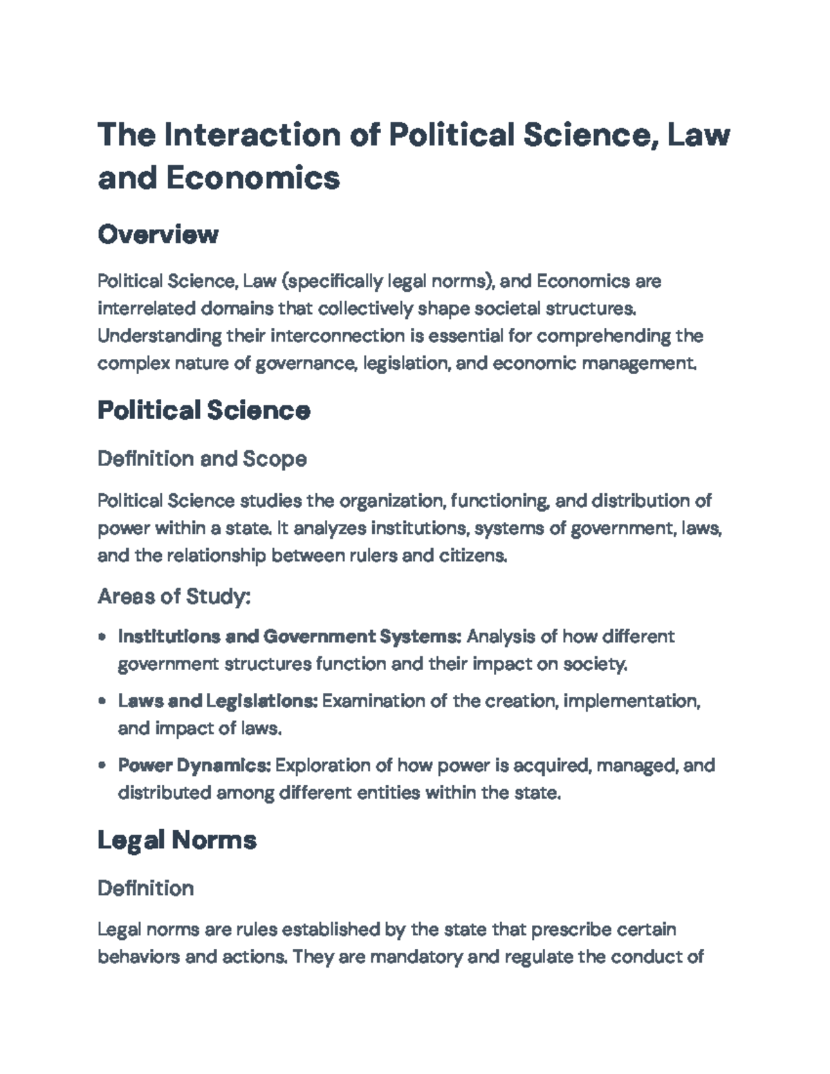 Interconnected Analysis of Political Science, Law, and Economics - The ...