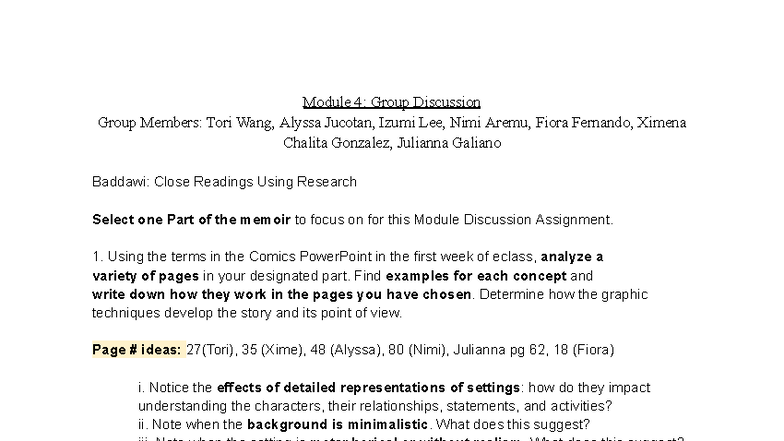 Module 4: Group Discussion on Memoir Analysis and Themes - Studocu