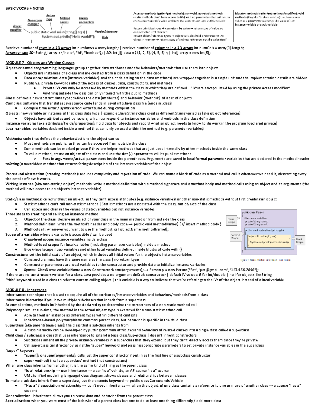 CSE 131 Exam 3 Study Guide: Objects, Classes, and Inheritance Concepts ...