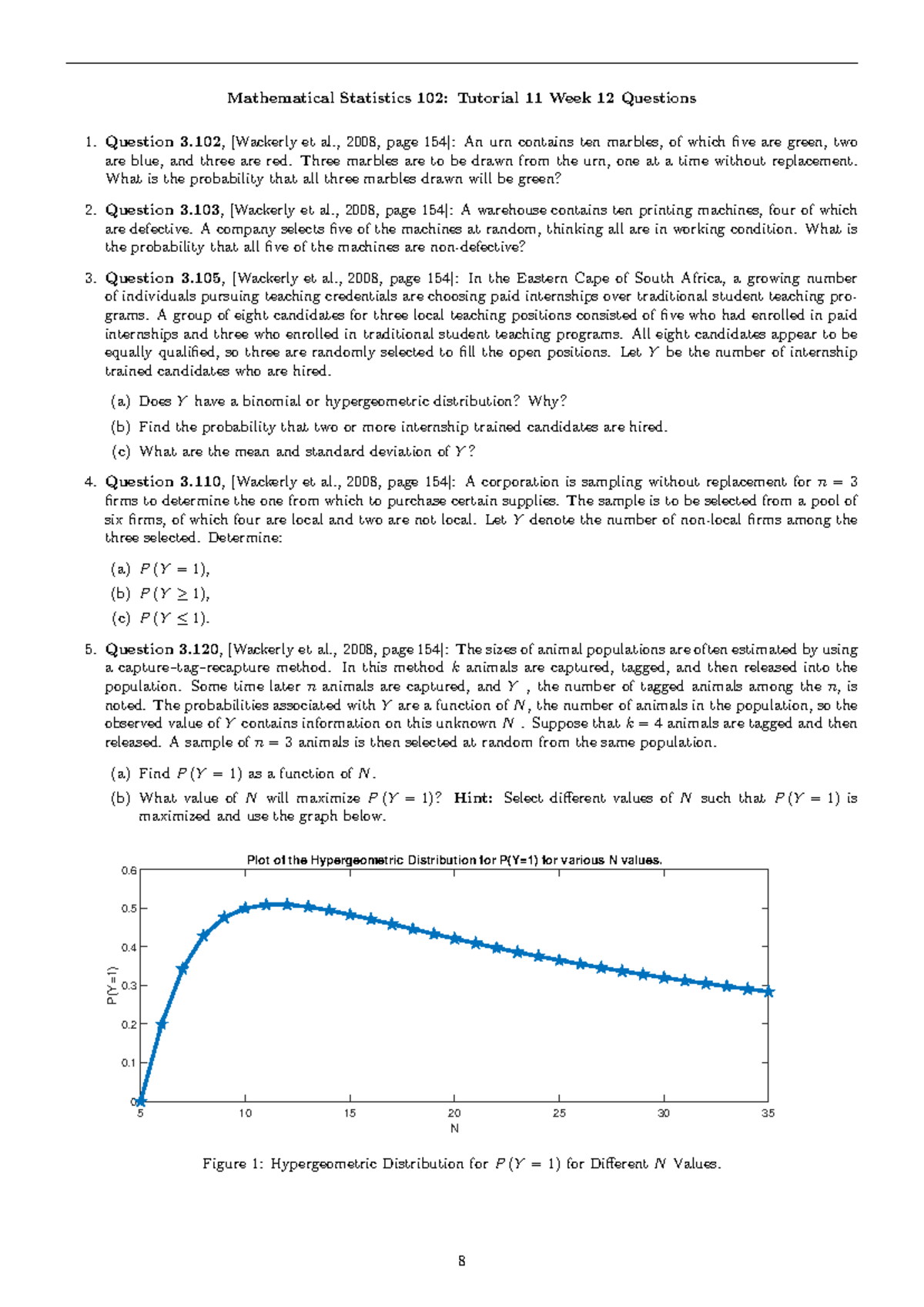 Mathematical Statistics 102: Tutorial 11 - Week 12 Questions and ...