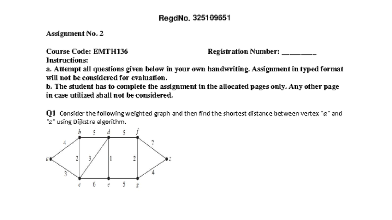EMTH136 Assignment No. 2: Dijkstra Algorithm Shortest Path Analysis ...