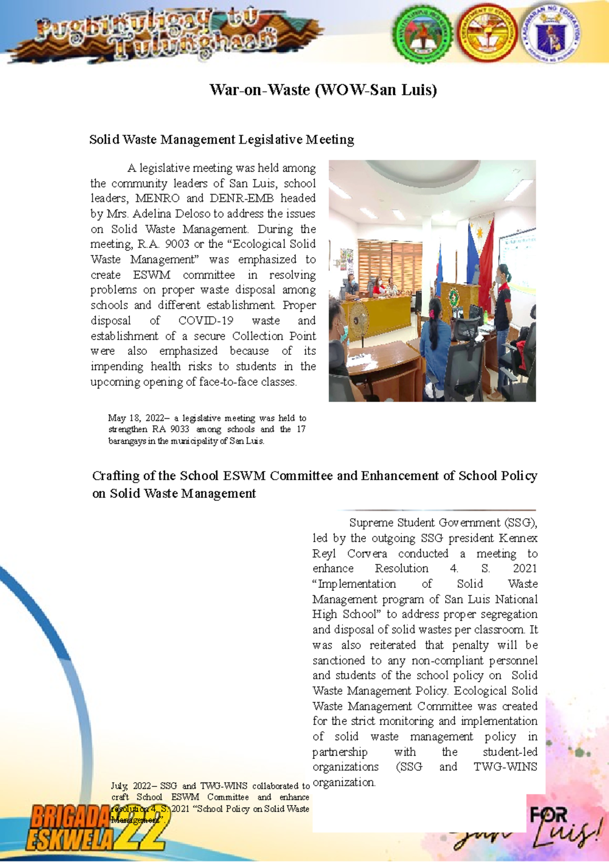 WOW-SL Solid Waste Management: Legislative Meeting Summary & Policy ...