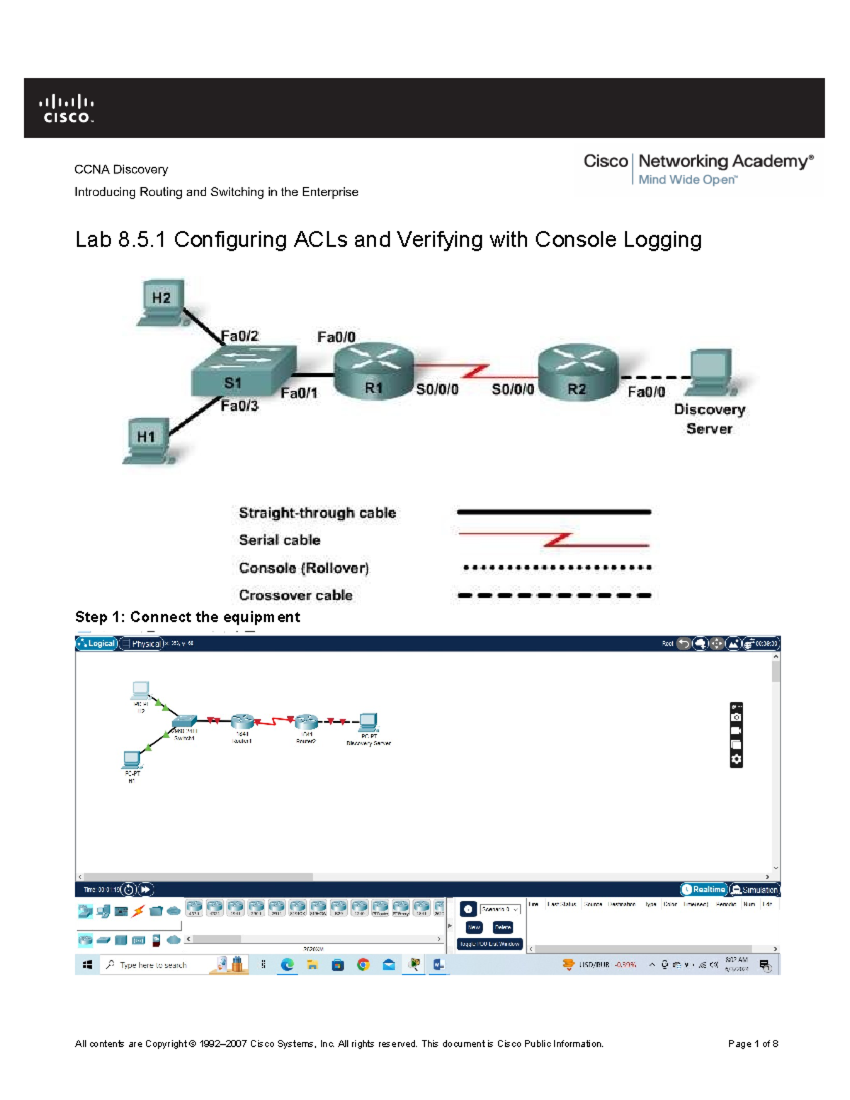 Lab 8.5: Configuring ACLs with Console Logging in Routing & Switching - Studocu