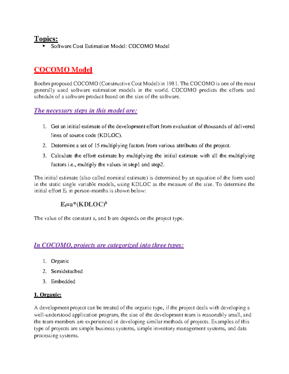 COCOMO Model: Software Cost Estimation Insights and Applications - Studocu