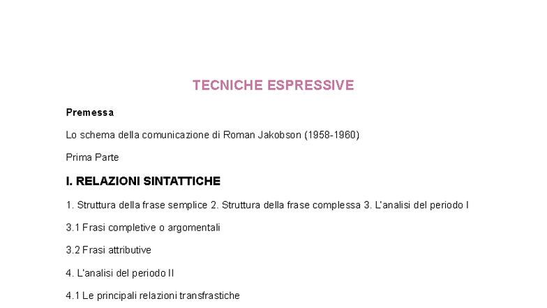 TEC 2025/2026: Tecniche Espressive - Appunti e Schema di Jakobson - Studocu