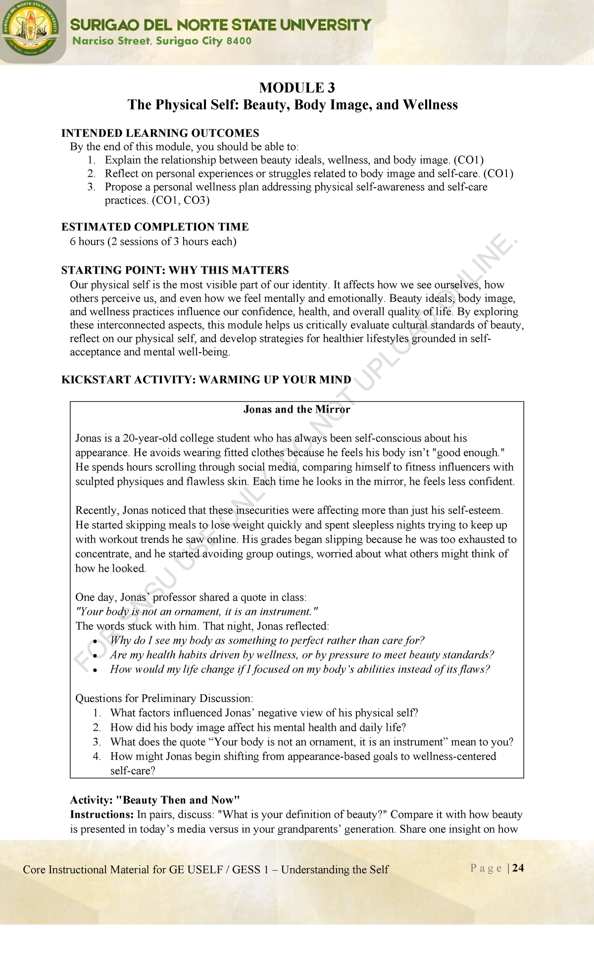 Module 3: The Physical Self - Beauty, Body Image, and Wellness (GE ...