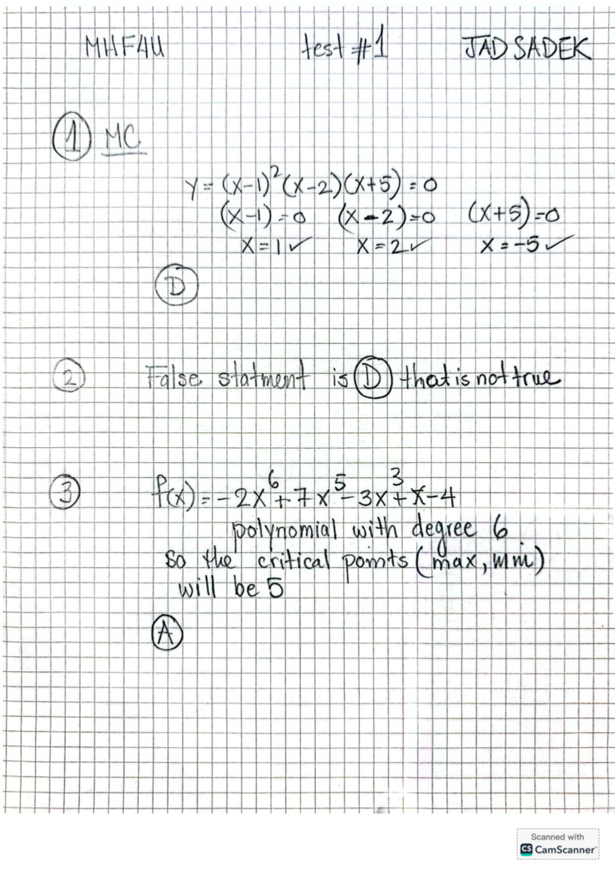 MHF4U Test 1: Polynomial Functions and Asymptotes Analysis - Studocu