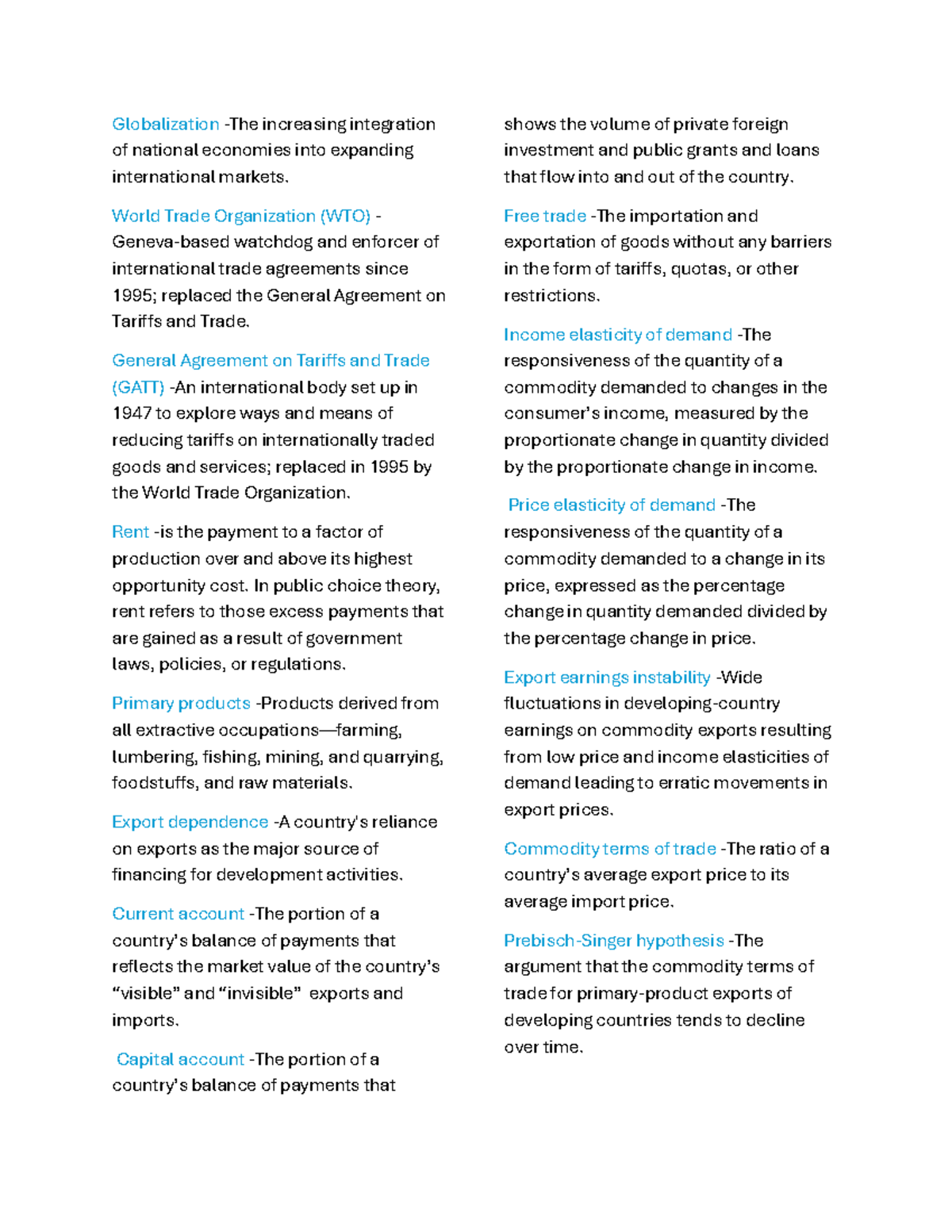 Chapter 12 PDF - Summary Economic Development - Globalization - The increasing integration of ...