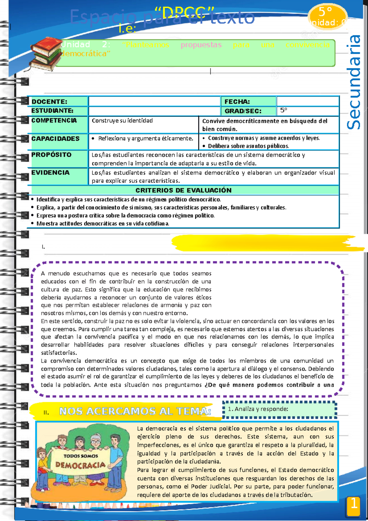 5° DPCC -ACTV.01- UNIT 2: Proposals for Democratic Coexistence 2023 - Studocu