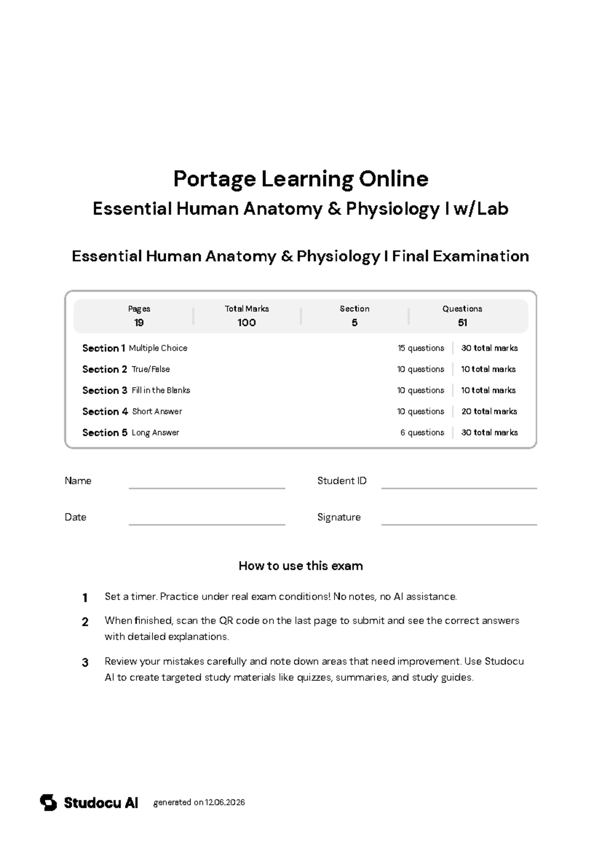 Essential Human Anatomy & Physiology I Final Exam - Studocu