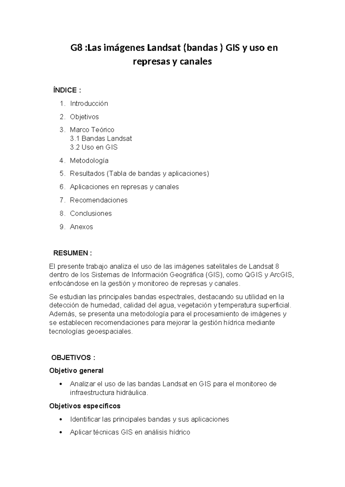 Aplicación de Bandas Landsat 8 en GIS para Monitoreo de Represas y ...
