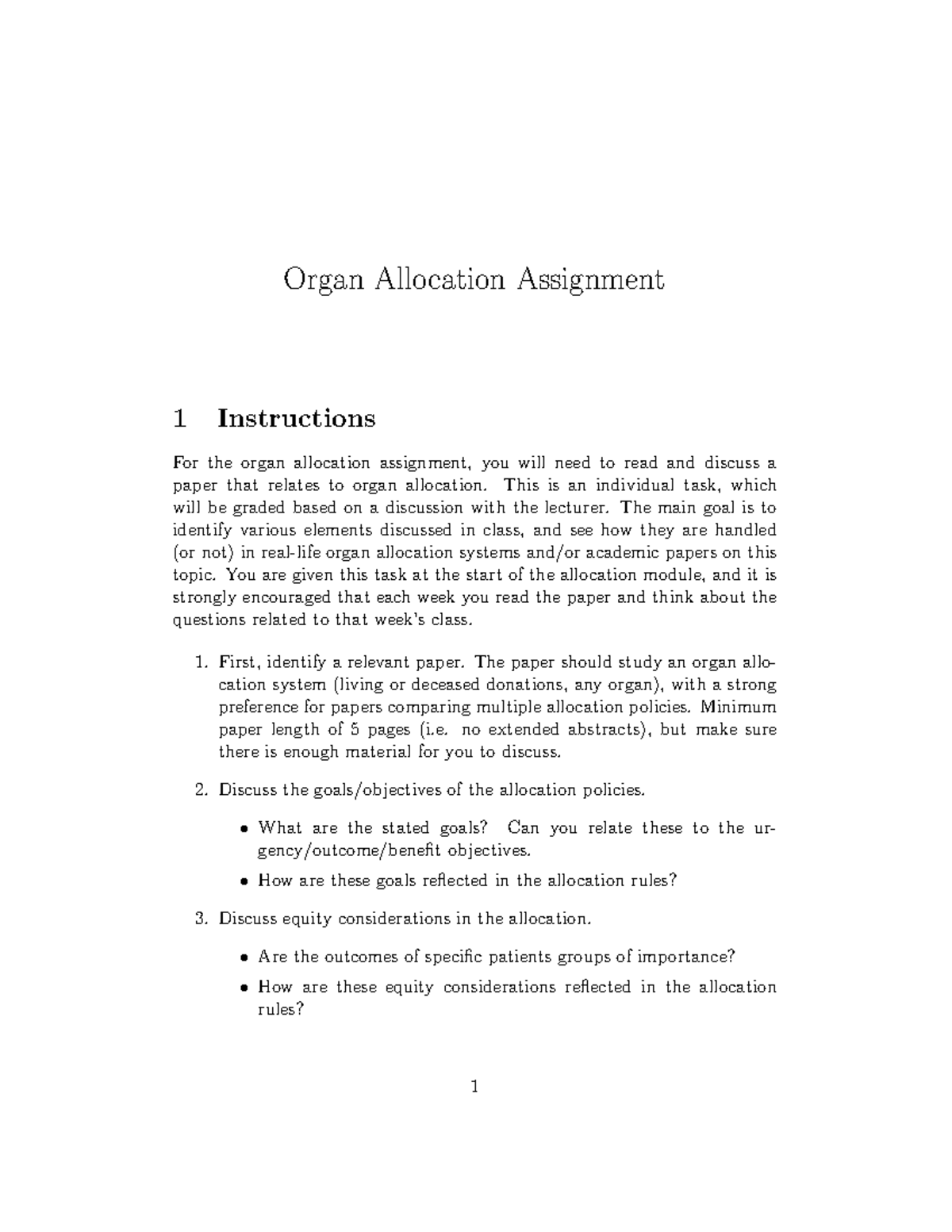 Organ Allocation Assignment 1: Task Instructions and Guidelines - Studeersnel
