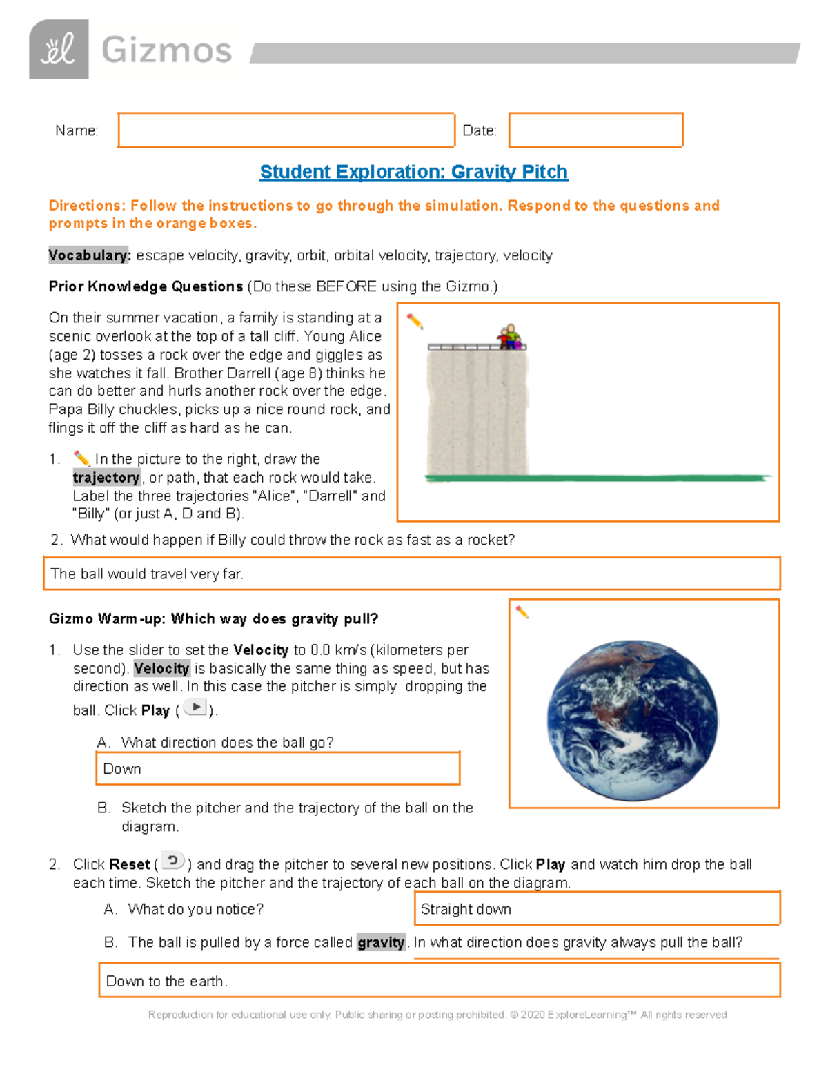 Gizmos Exploration: Gravity Pitch Simulation Feedback & Activities ...