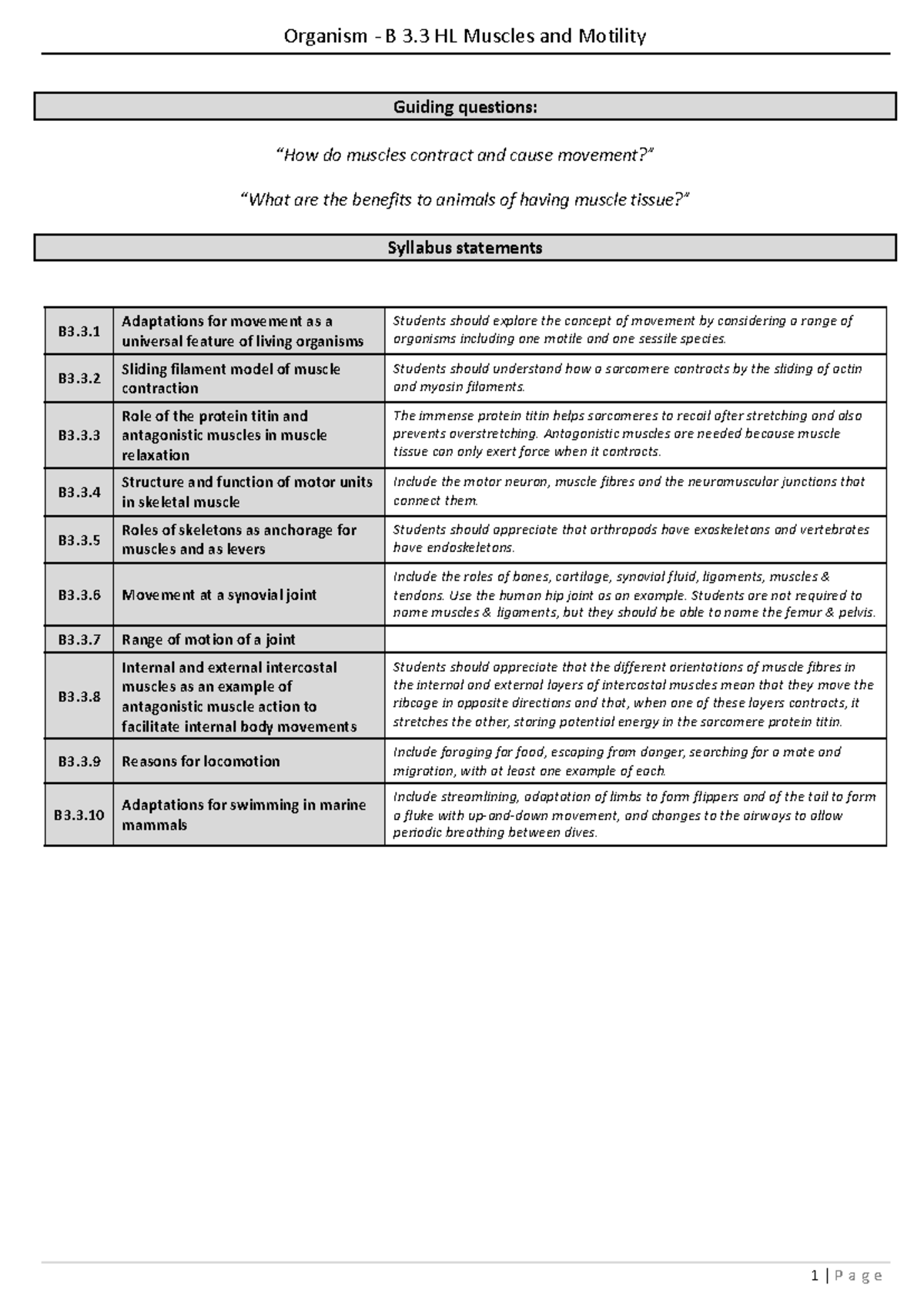 B3.3 HL Muscles and Motility: Comprehensive Student Notes - Studocu