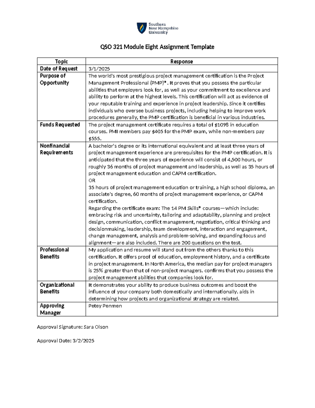 QSO 321 Module 8 Assignment: Project Management Certification Overview ...