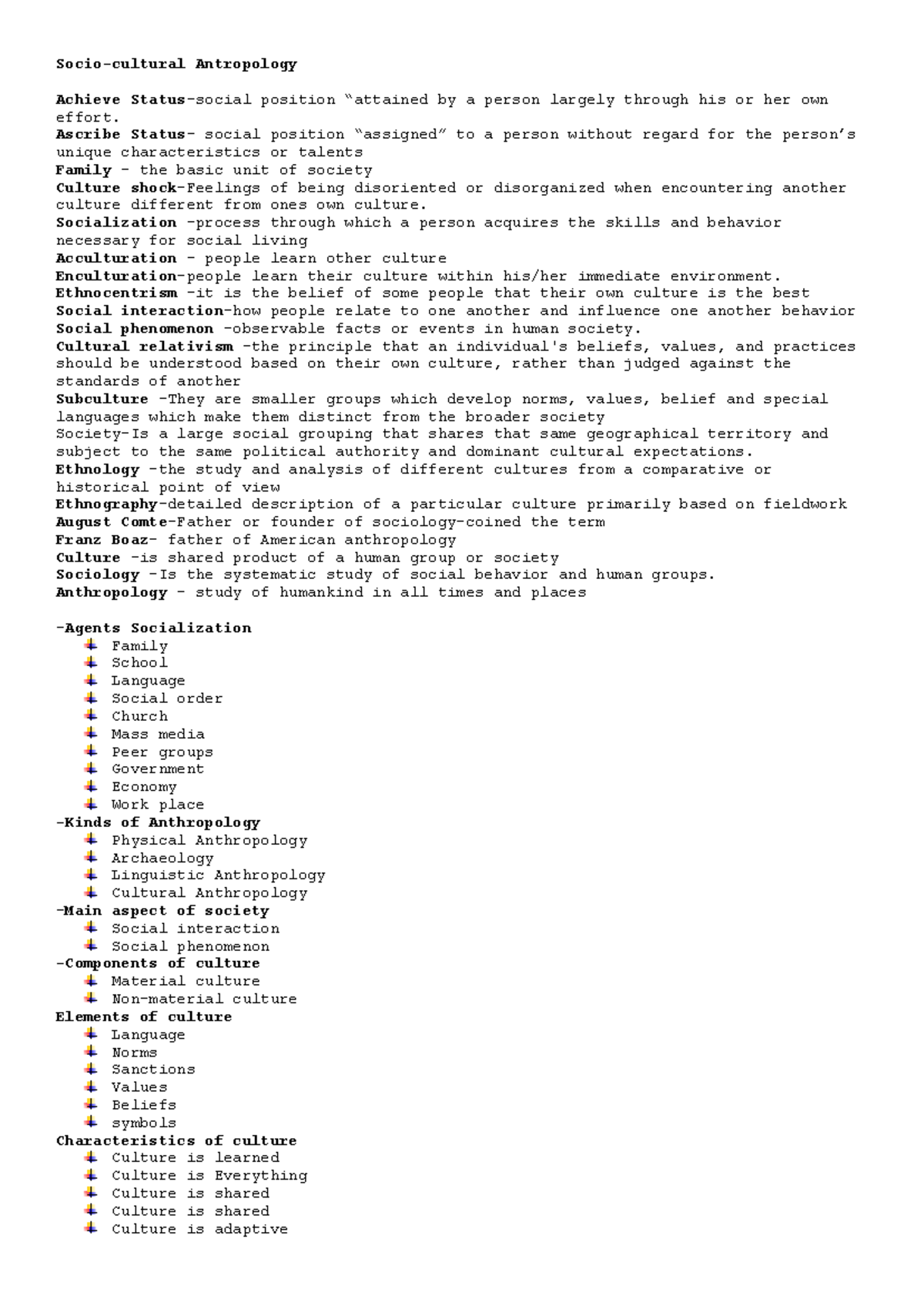 Anthropology Lecture Notes: Key Concepts and Definitions - Studocu