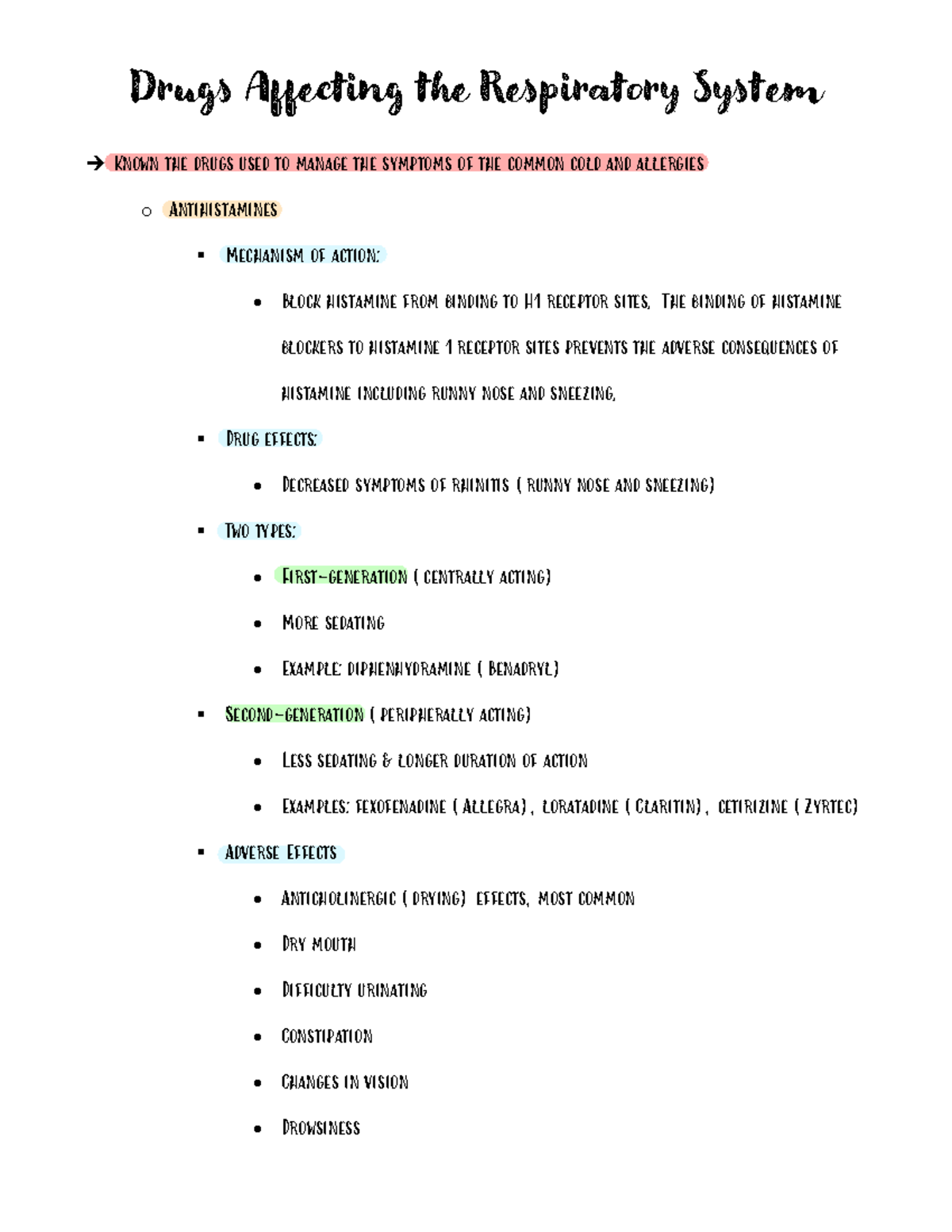 Study Guide: Upper And Lower Respiratory Drugs - Drugs Affecting the ...