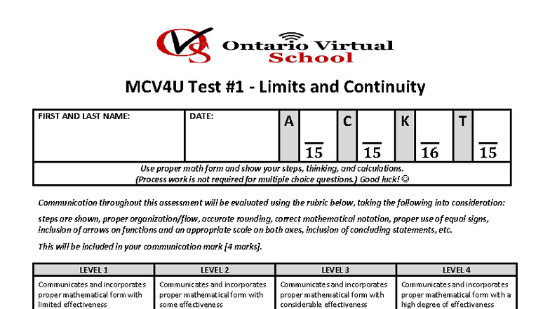 1743423497-MCV4U Unit 1 Test: Limits and Continuity Insights - Studocu