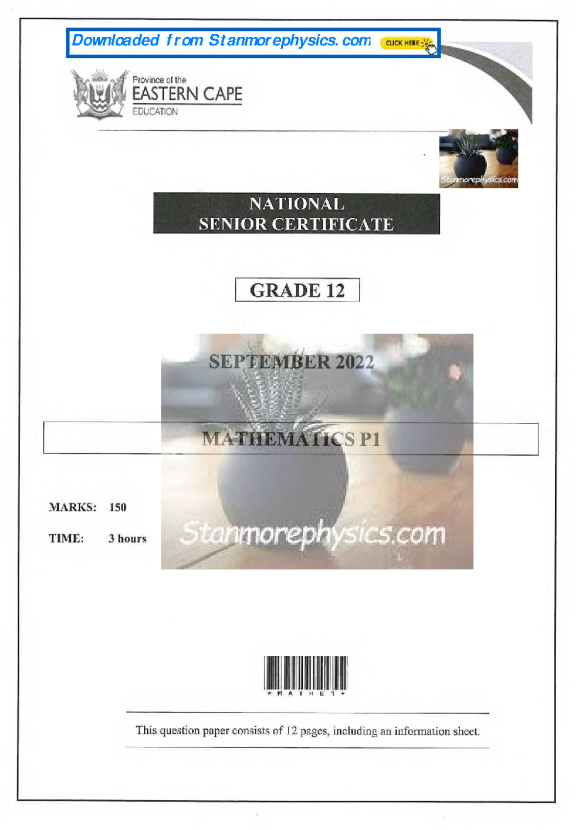EC Maths Grade 12 September 2022 Paper 1 Marking Guidelines - Studocu