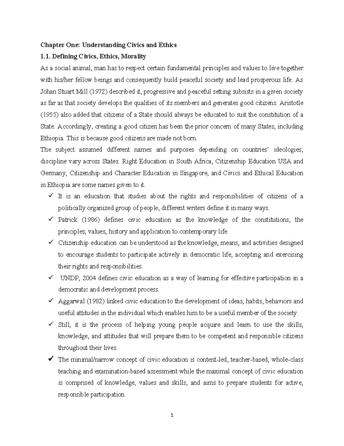 Moral-Chapter One - for freshman - Chapter One: Understanding Civics ...