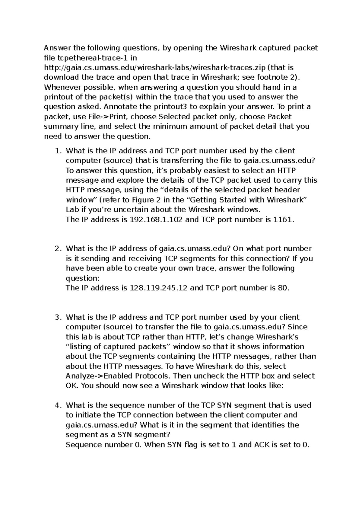 Wireshark Lab: Analyzing TCP Segments and HTTP Messages (CS 101) - Studocu