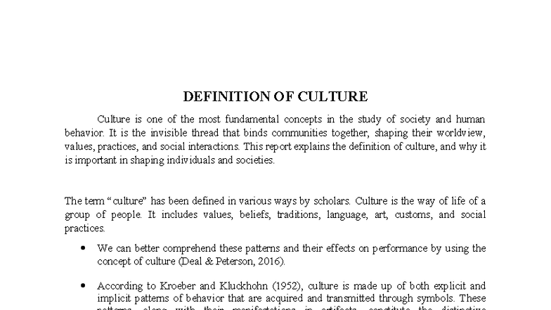 CULT 101: Understanding the Definition and Importance of Culture - Studocu