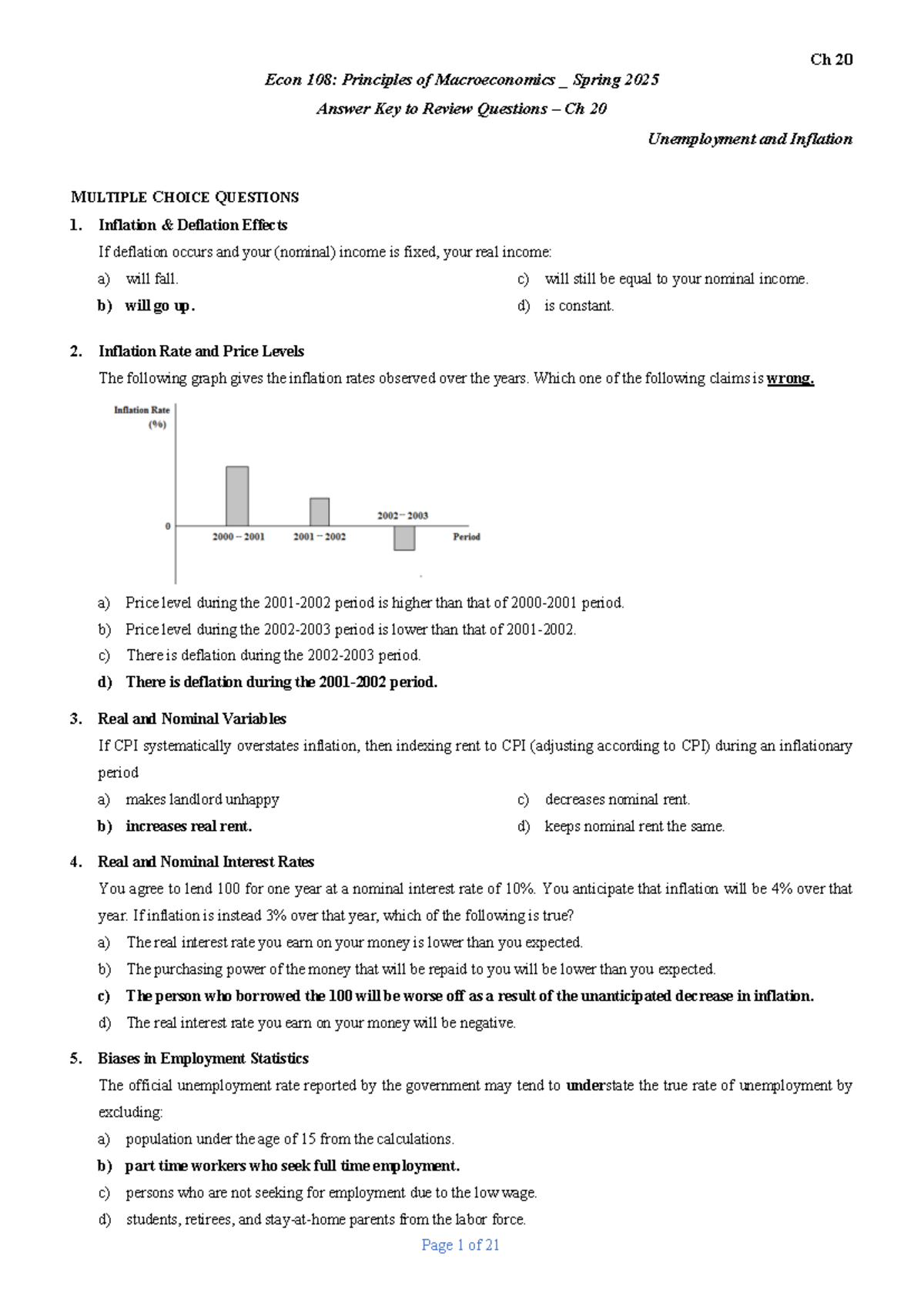 Econ 108: Macroeconomics Ch 20 Review Questions Answer Key - Spring ...